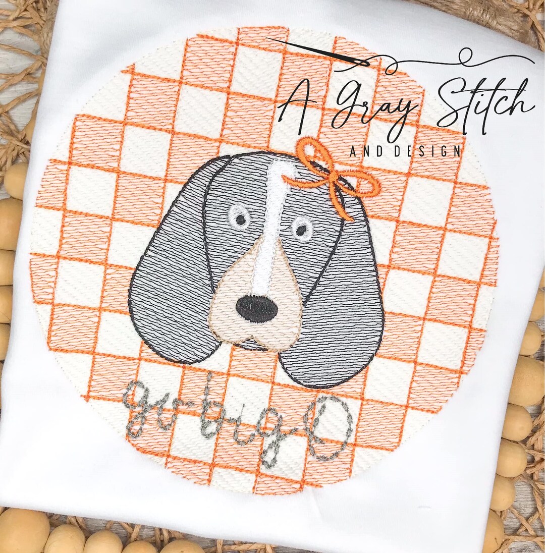 Check Background Hound Dog With Bow Mascot Sketch Fill Quick Stitch ...
