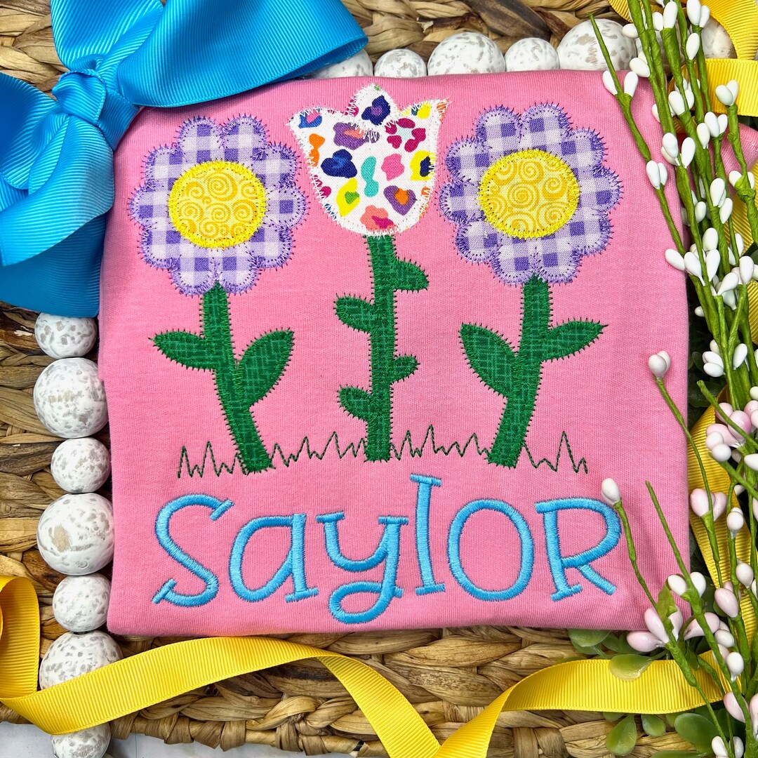 Zig Zag Applique Spring Flowers Machine Embroidery Design - Etsy