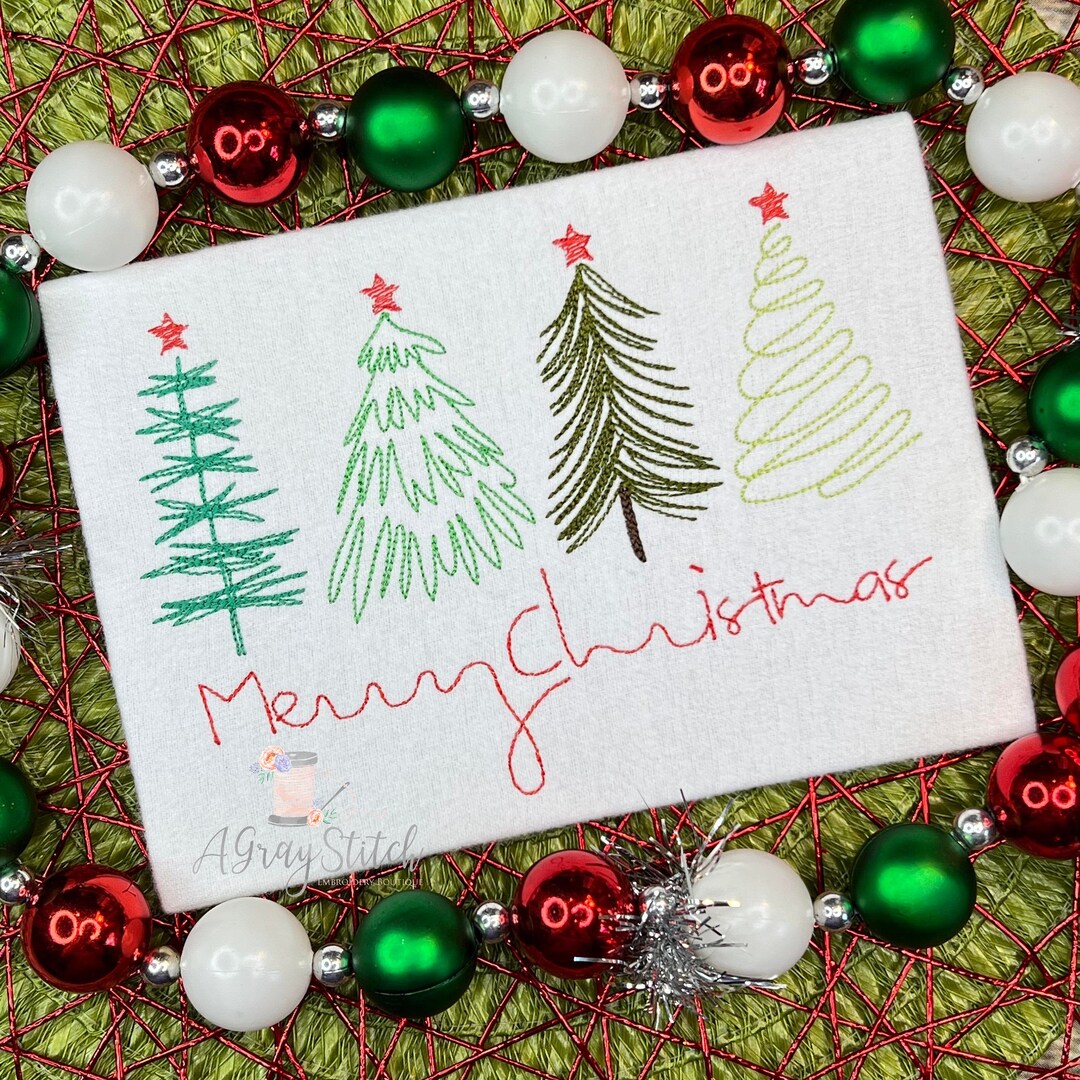 Doodle Christmas Trees Merry Christmas Machine Embroidery Design Quick ...