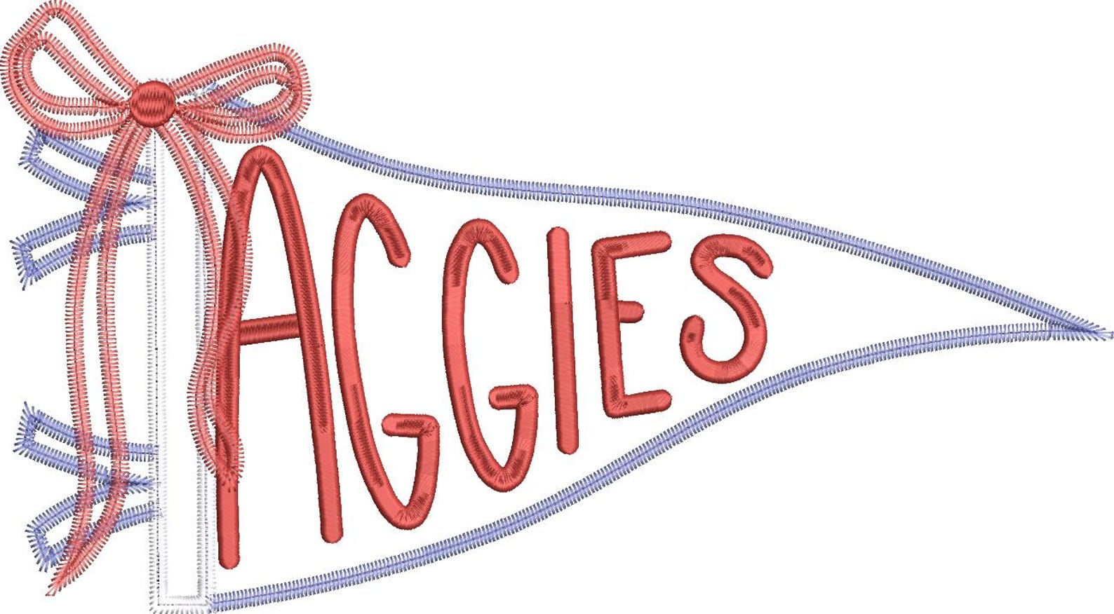Aggies Handlettered Pennant Flag Applique Machine Embroidery Design TWO ...
