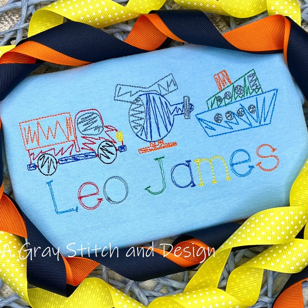 Sketchy Transportation Trio Embroidery Design Quick Stitch Embroidery ...