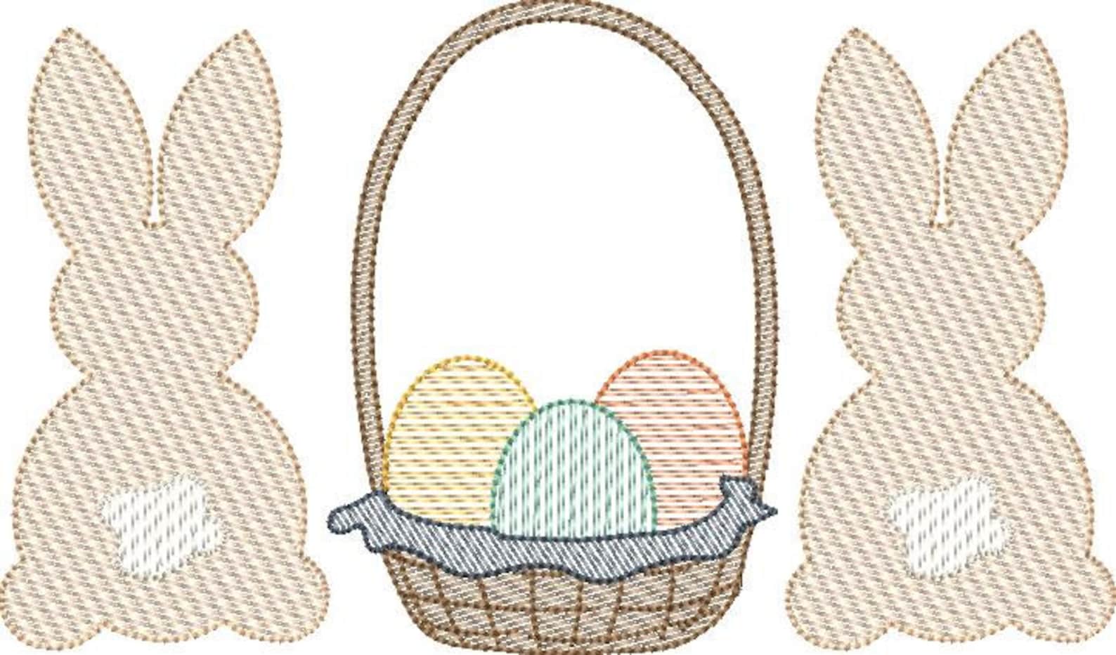 Sketch Fill Bunny and Easter Basket Machine Embroidery Design Quick ...