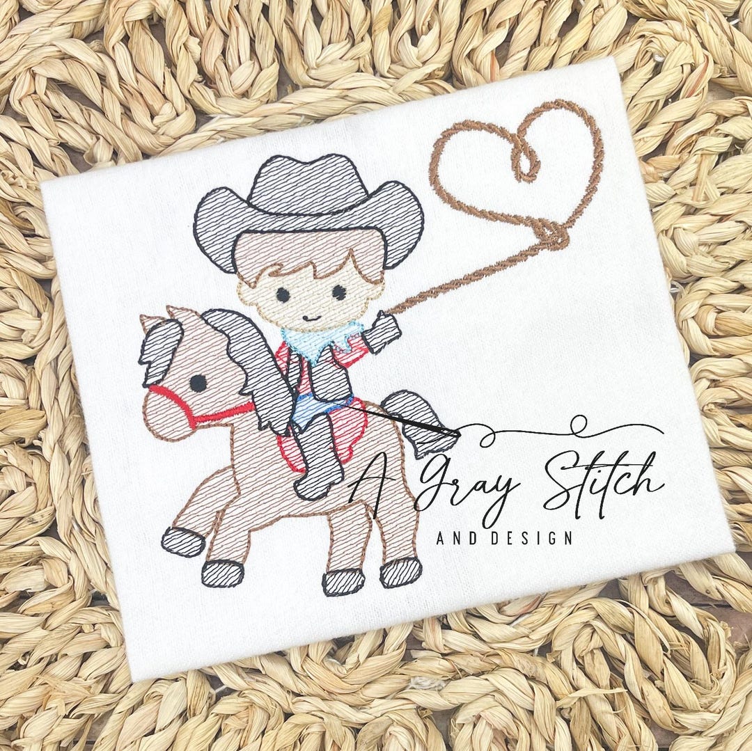 Sketch Fill Valentine's Cowboy Lasso Machine Embroidery Design - Etsy