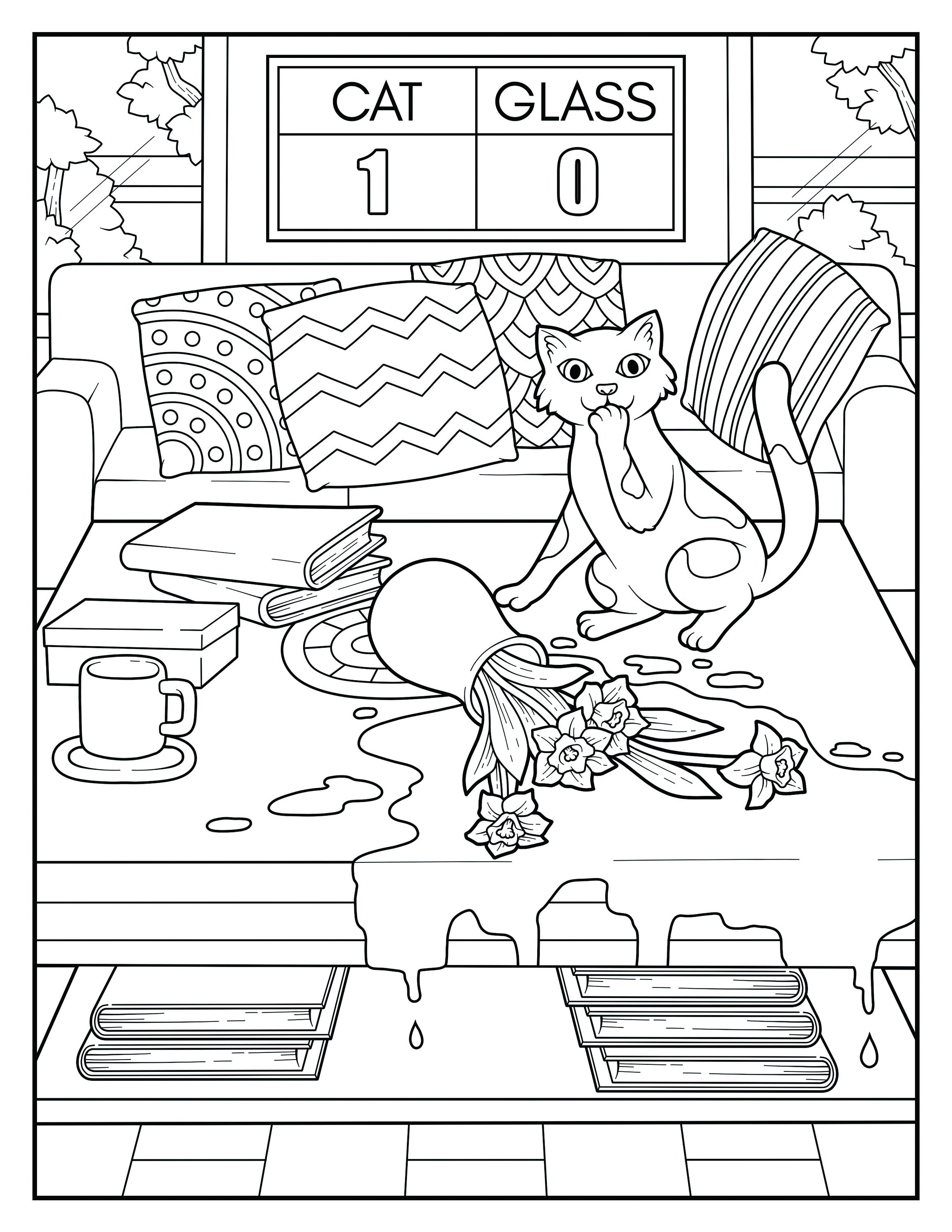 10 COLORING PAGES Cats, Kittens, Funny, Cute, Adult Coloring Book ...