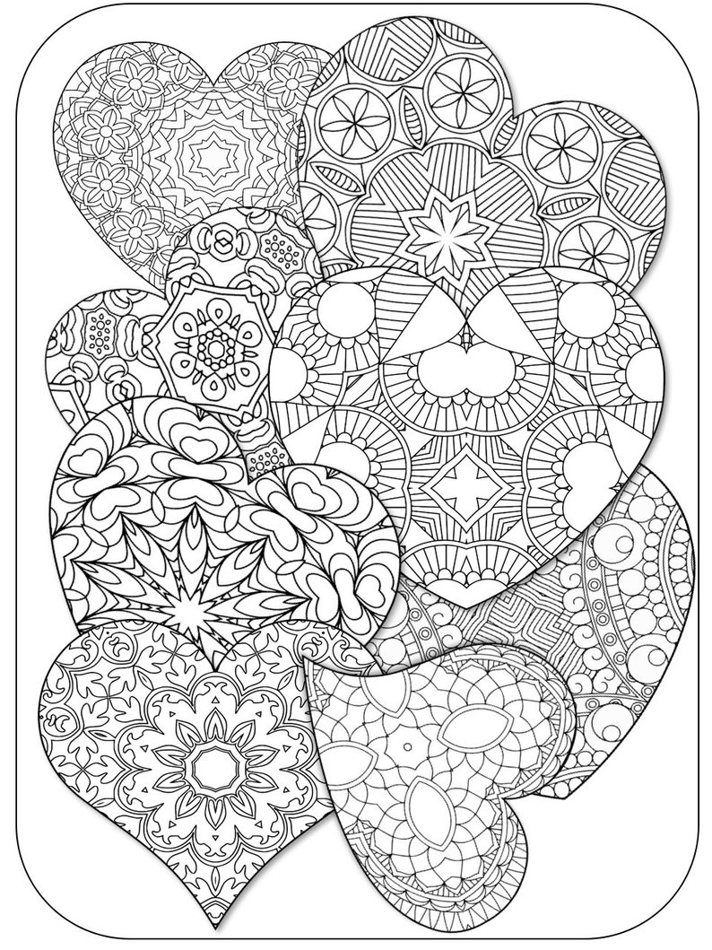 25 HEART COLORING Pages Adult Coloring Book Volume 1 | Etsy