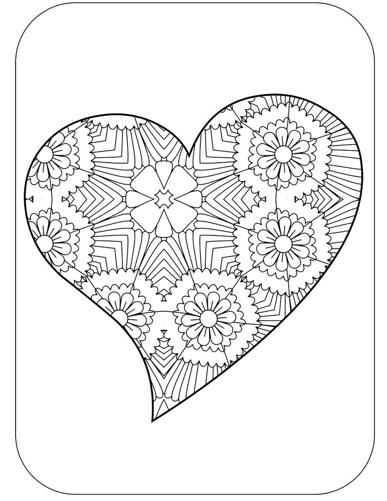 25 HEART COLORING Pages Adult Coloring Book (volume 1); Meditation ...