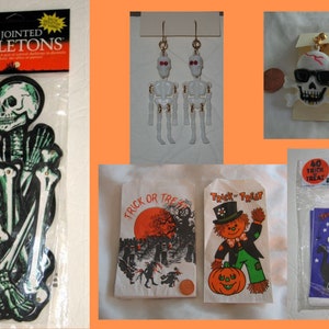 Vintage Paper Skeletons and Trick or Treat Ghost, Pumpkin, Cat, and ...