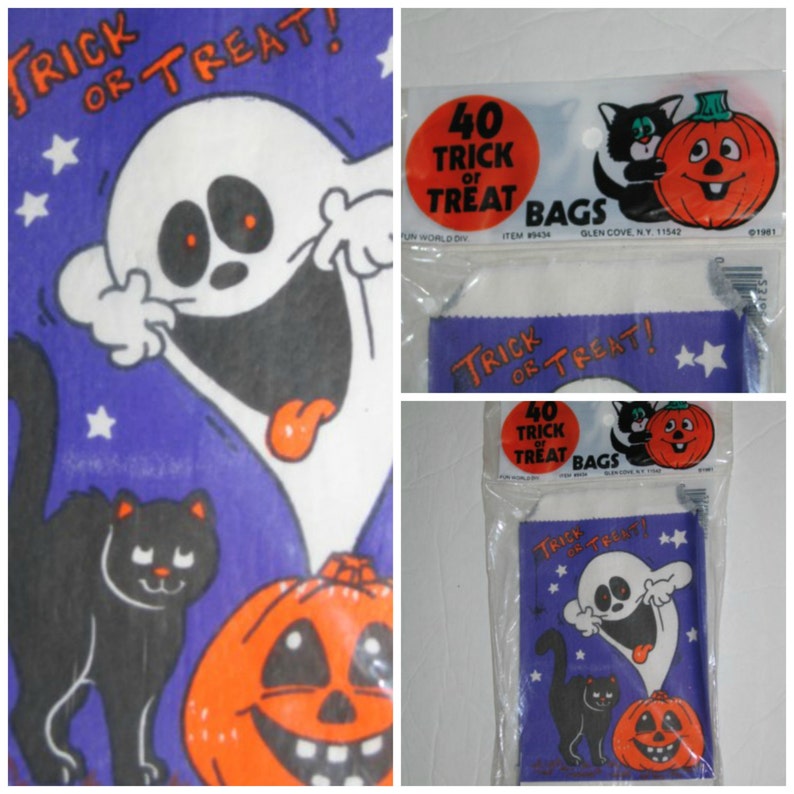 Vintage Paper Skeletons and Trick or Treat Ghost, Pumpkin, Cat, and ...