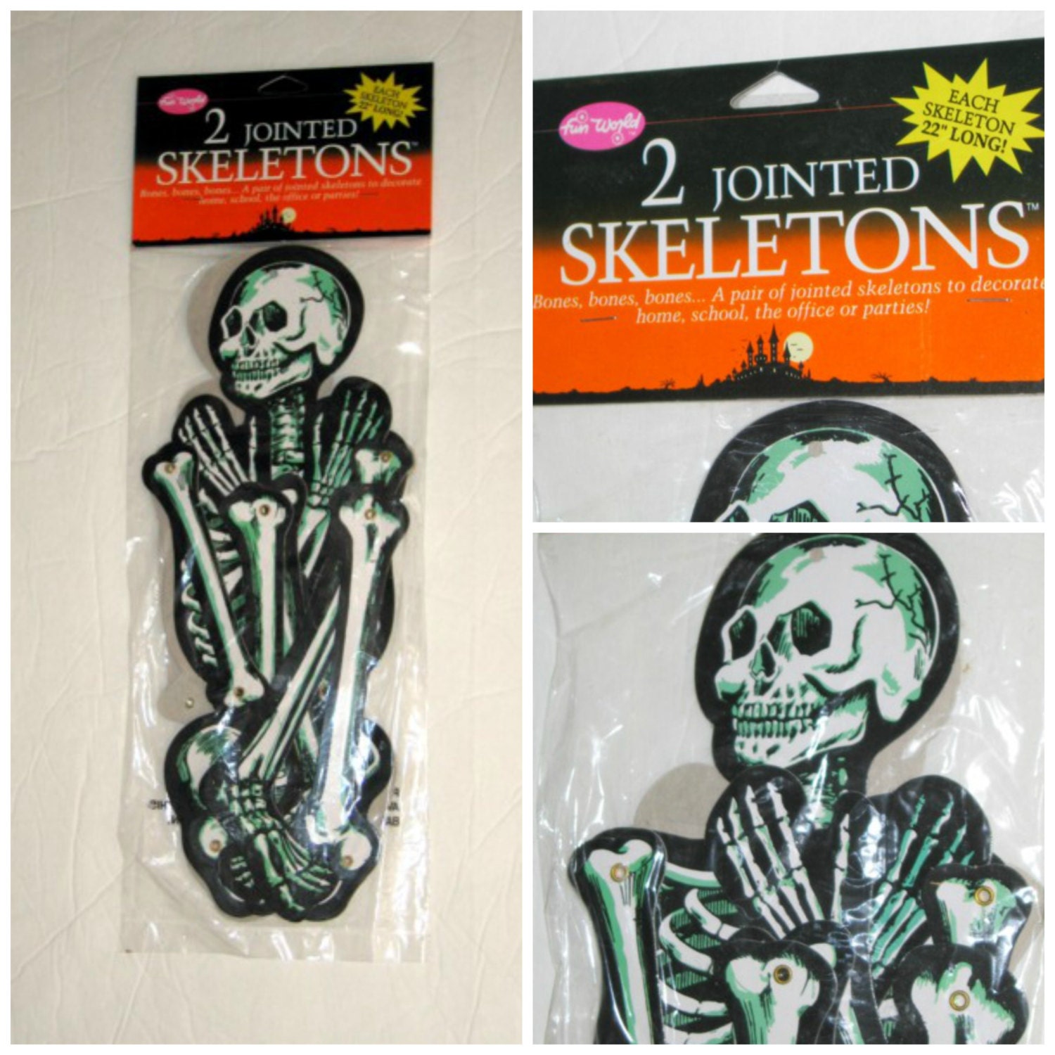 Vintage Paper Skeletons and Trick or Treat Ghost, Pumpkin, Cat, and ...