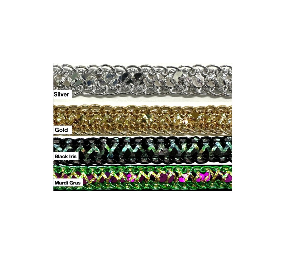 Non-stretch Metallic Sequins Trimming 1 Row (1/2") - 3 Continuous Yards ...