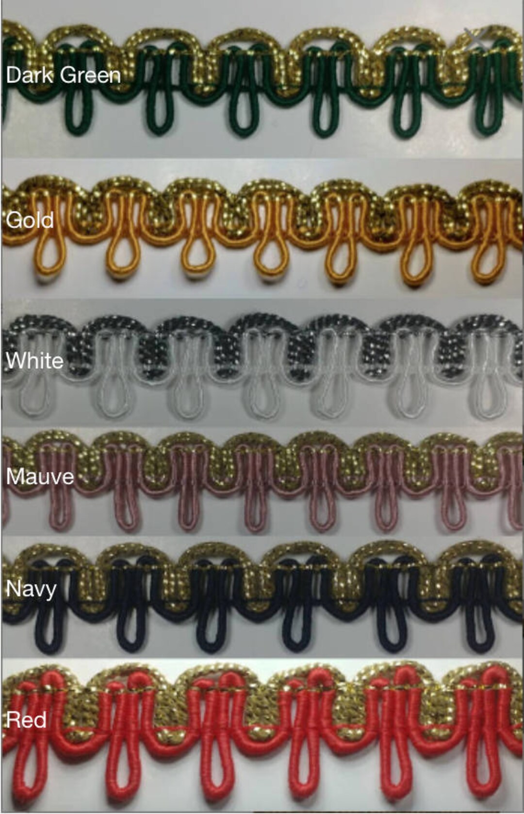 Metallic Gimp Knit Loop Trim 5/8" - 7 Continuous Yards - Many Colors ...