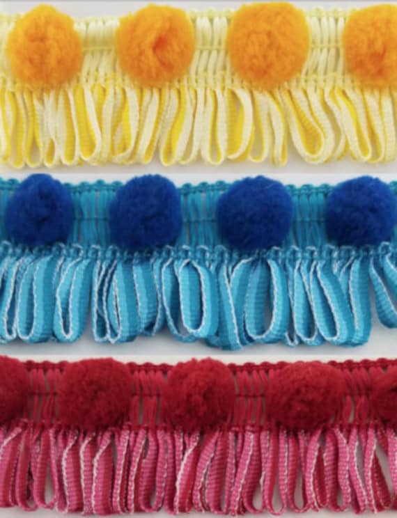 Pom Pom Trim W/ Fringe Trimming 9 Yards Many Colors | Etsy