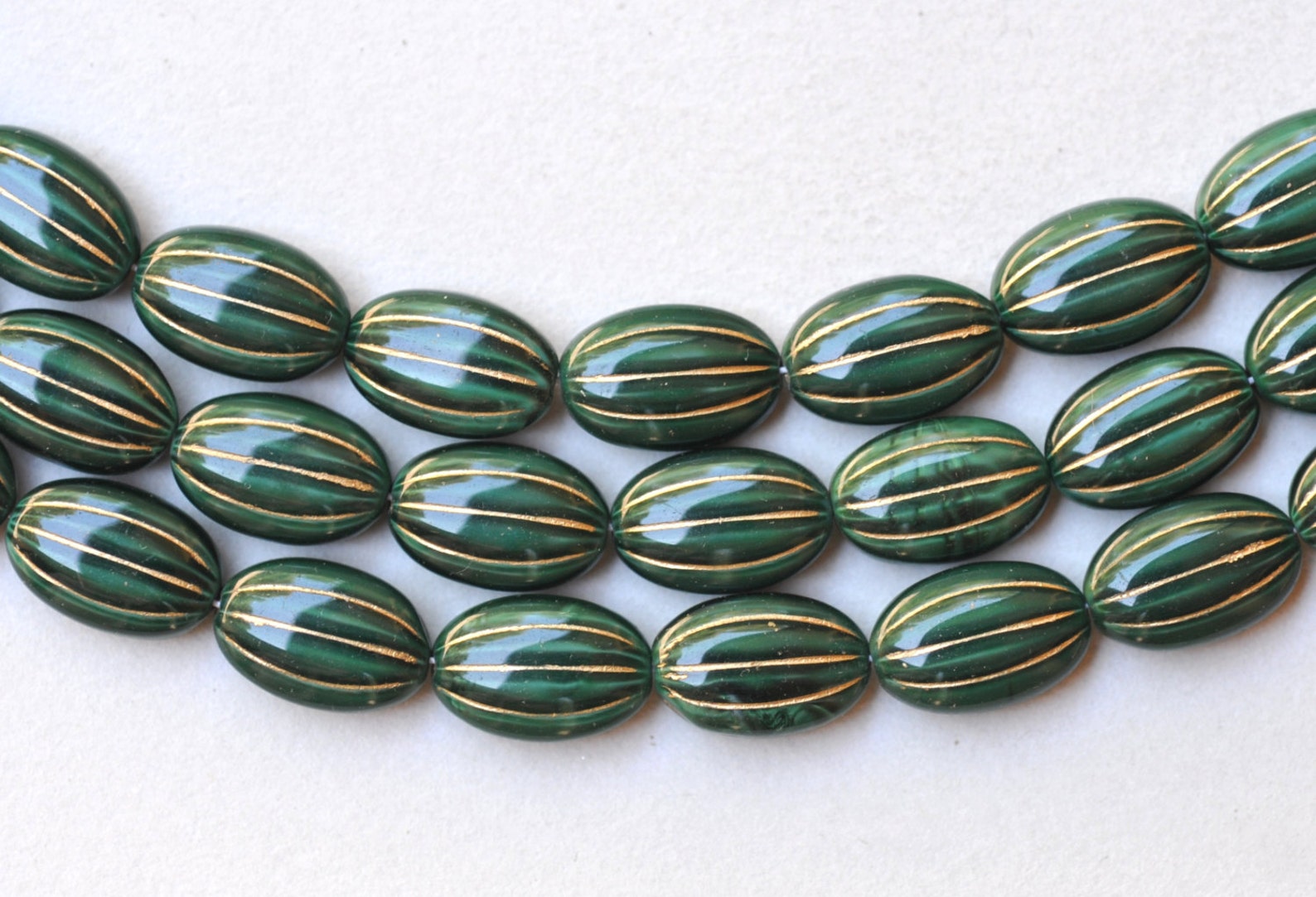 Large Oval Melon Bead With Gold Grooves Czech Glass Beads - Etsy