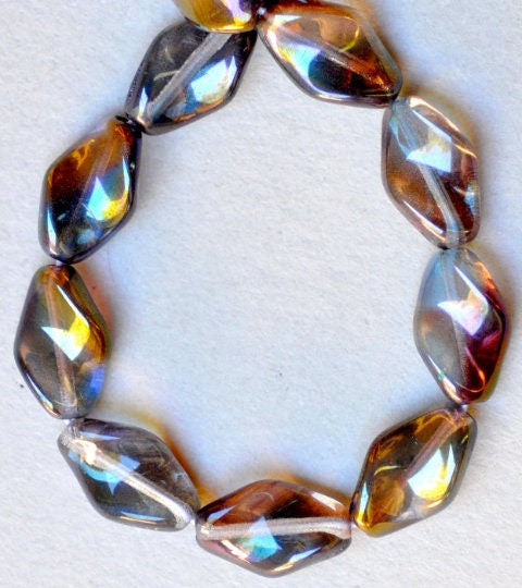 Flat Twisted Diamond Bead - Czech Glass Beads - Various Colors - 13mm X ...