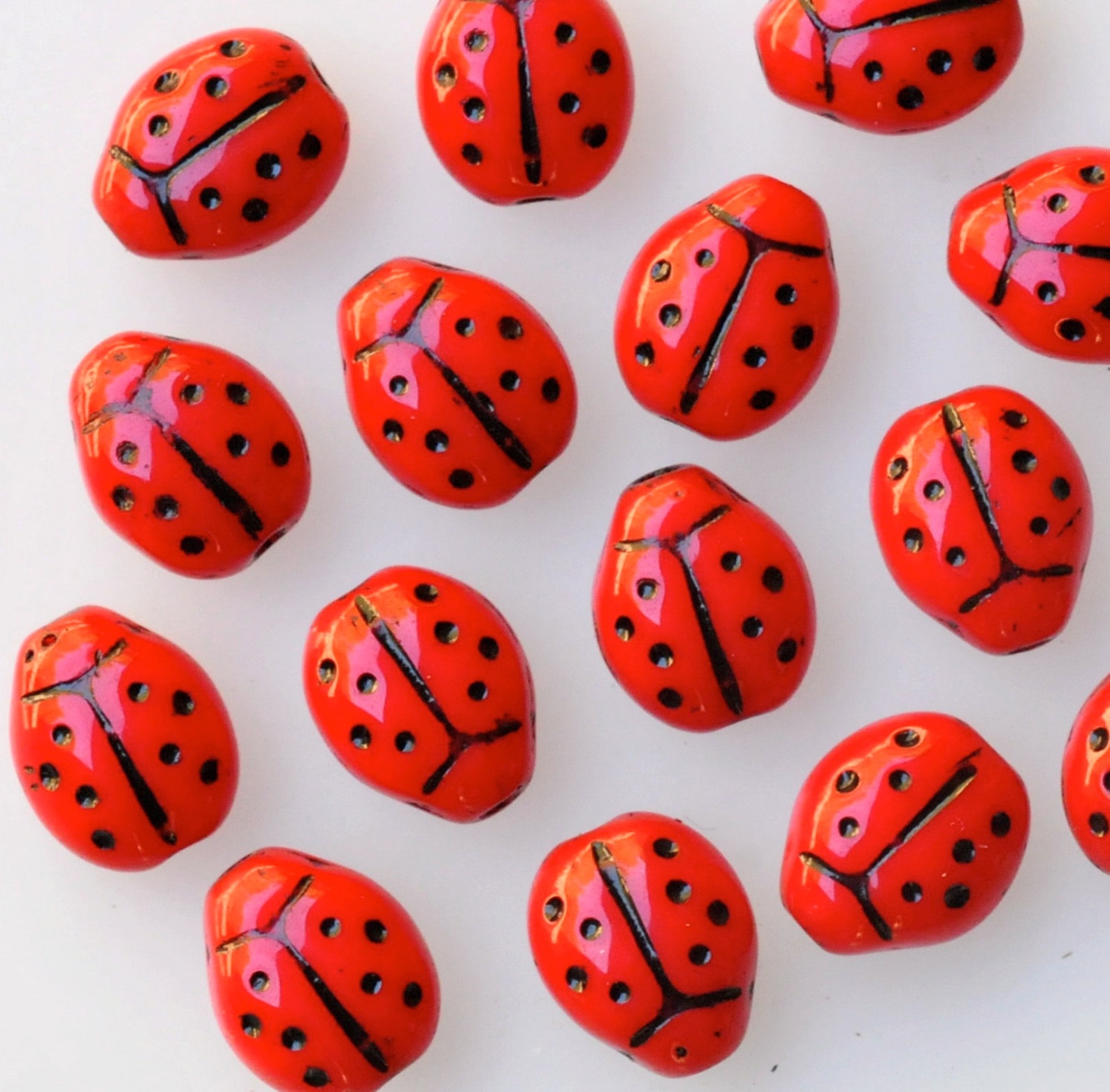 Small Ladybug Bead - Czech Glass Beads - Glass Ladybug Beads - 10mm X ...