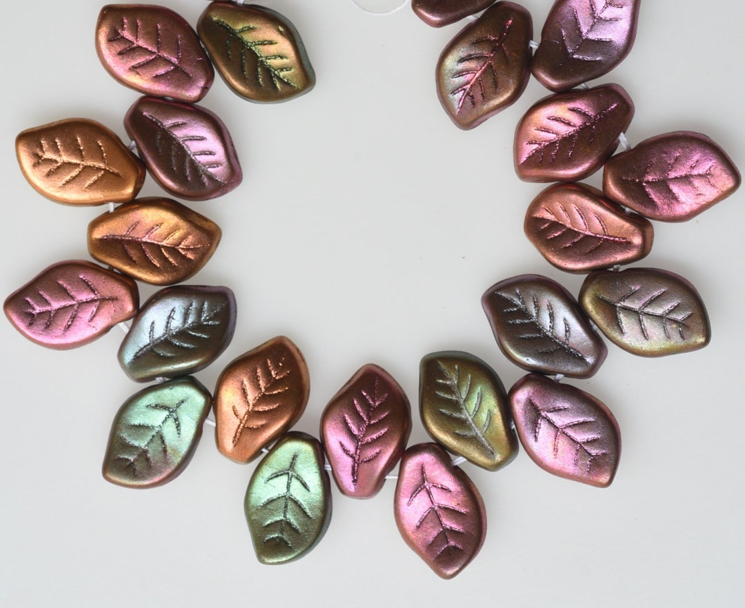 14mm X 9mm Curved Leaf Bead - Czech Glass Leaf Beads - Top Hole Beads ...