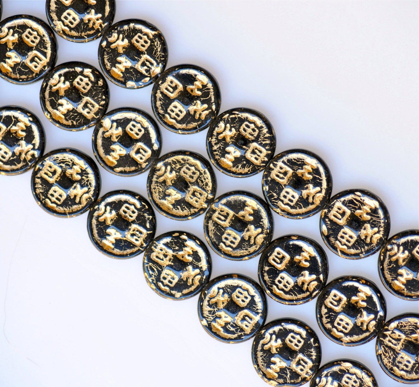 14mm Czech Glass Chinese Coin Beads - Glass Coin Beads - Various Colors ...