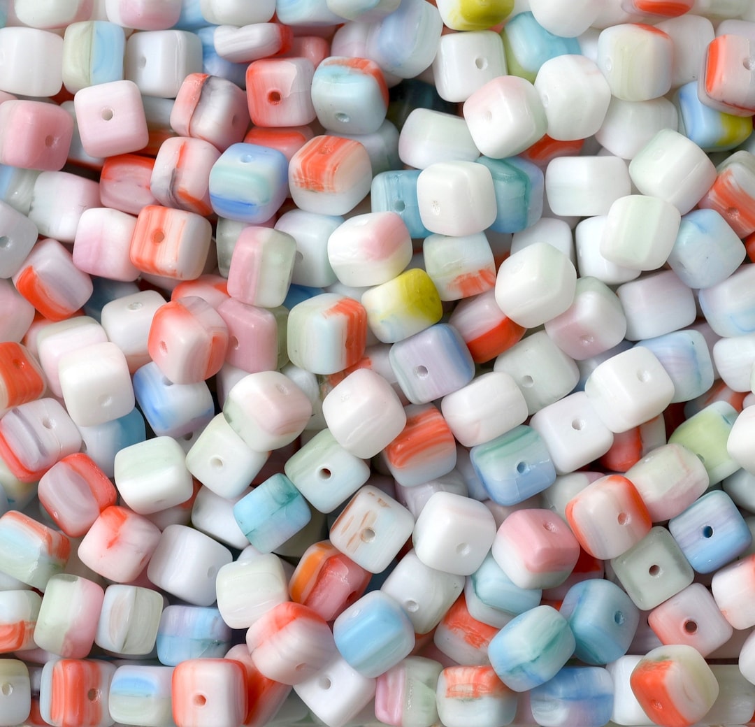 5-6mm X 7mm Cube Beads - Czech Glass Cube Beads - Various Colors- Qty ...