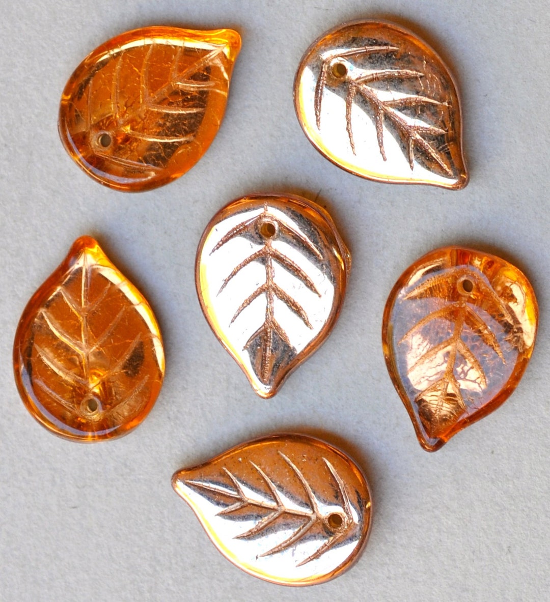 18mm X 13mm Flat Leaf Beads -top Hole Beads - Czech Glass Leaf Beads ...