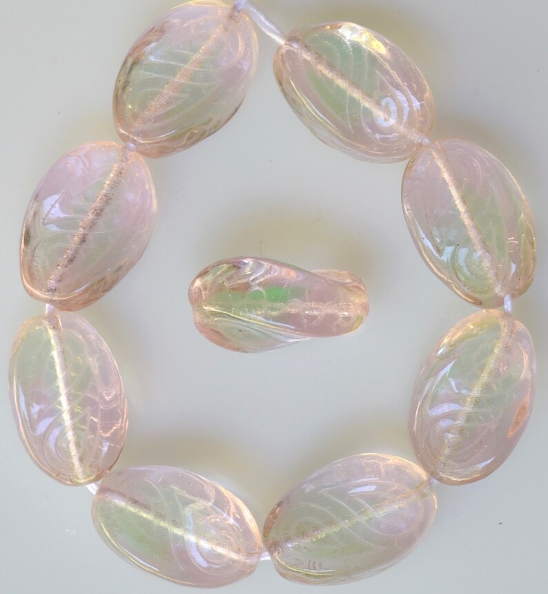 Twisted Oval Bead With Etched Design Czech Glass Oval Beads - Etsy