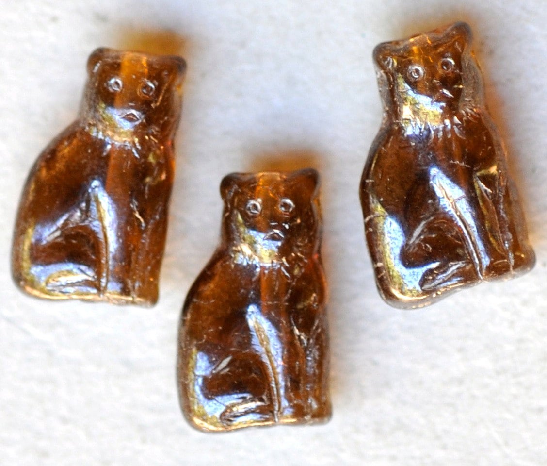15mm Seated Cat Bead- Czech Glass Cat Beads - Various Luster Colors ...