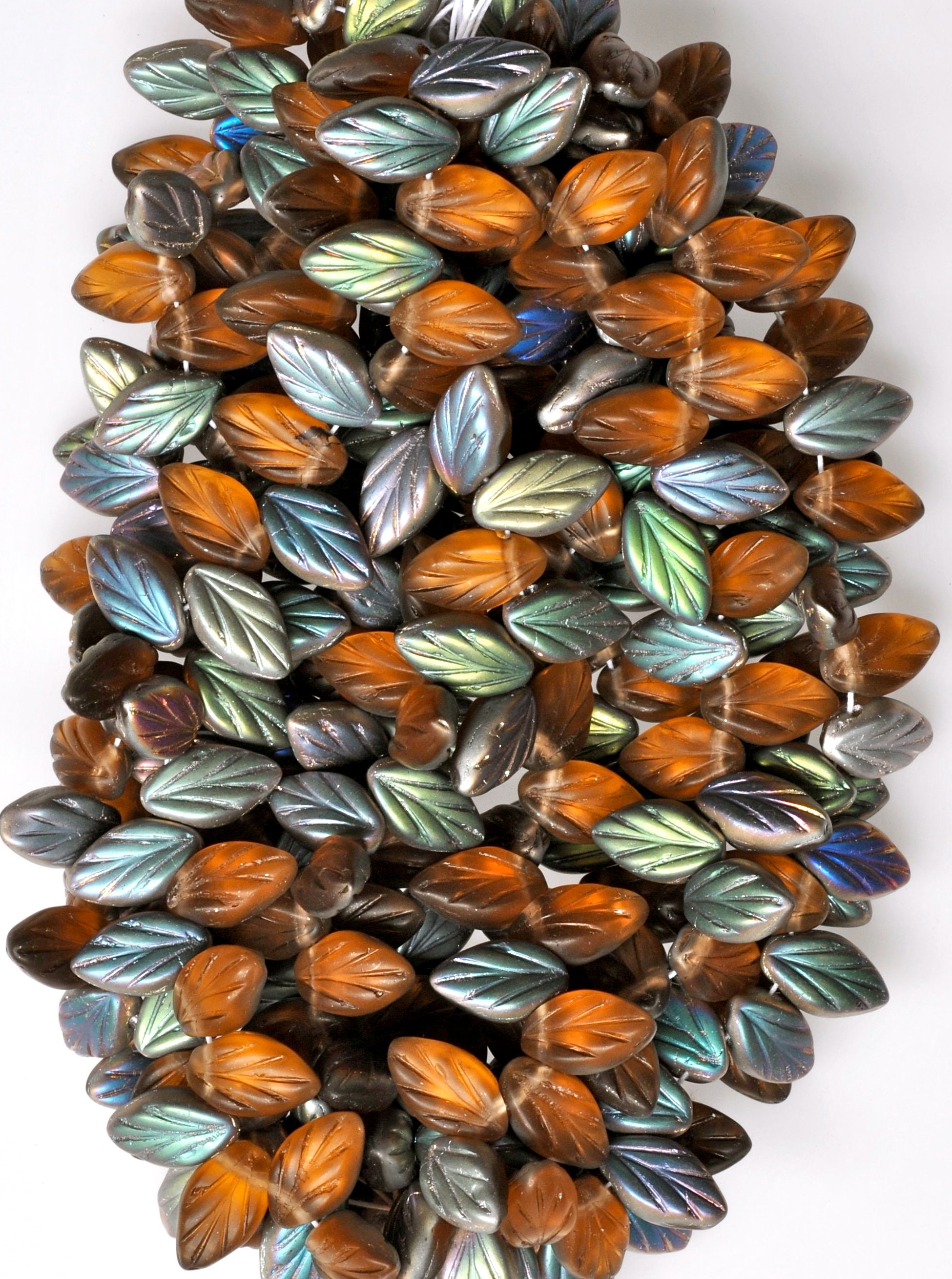 11mm X 7mm Small Leaf Bead - Czech Glass Leaf Beads - Top Hole Beads ...