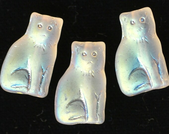 15mm Seated Cat Bead Czech Glass Beads Various AB Matte Colors Qty 10 ...