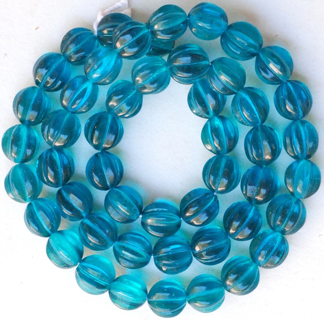 Round 10mm Melon Bead - Czech Glass Melon Beads - Various Shiny Colors ...