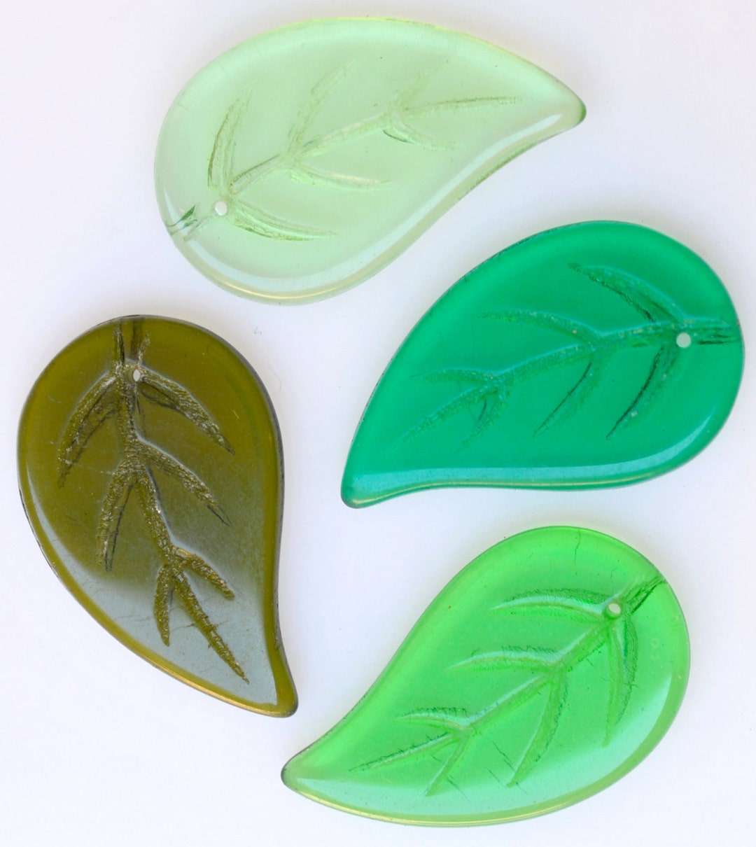 Large Flat Leaf Bead With Top Hole - Czech Glass Leaf Beads - Leaf ...