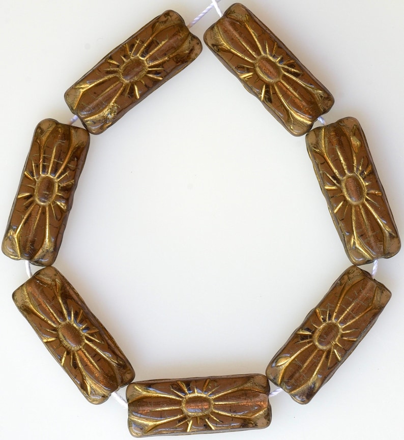 Rectangular Bead With Gold or Silver Etched Flower Design | Etsy