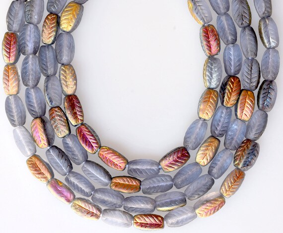 Small Feather Leaf Bead Czech Glass Beads Glass Leaf Beads - Etsy