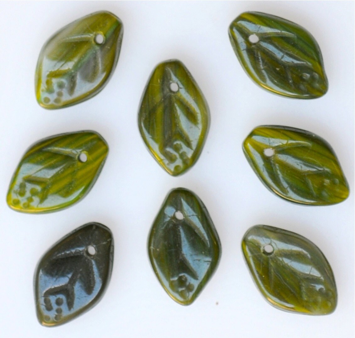 12mm X 7mm Small Leaf Bead - Czech Glass Leaf Beads - Centered Top Hole ...
