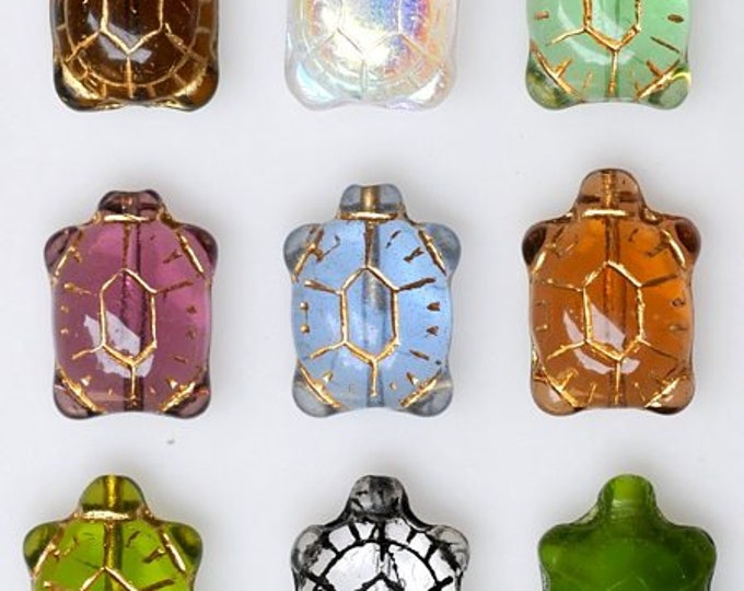 Large Glass Turtle Bead With Gold Inlay - Czech Glass Beads - 19mm X ...