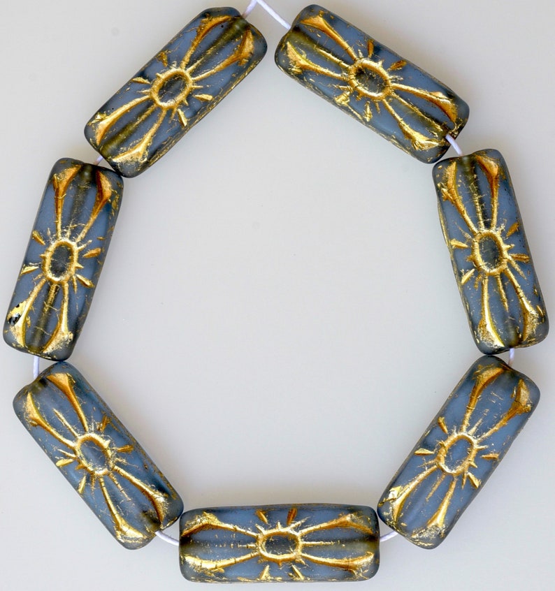 Rectangular Bead with Gold or Silver Etched Flower Design | Etsy