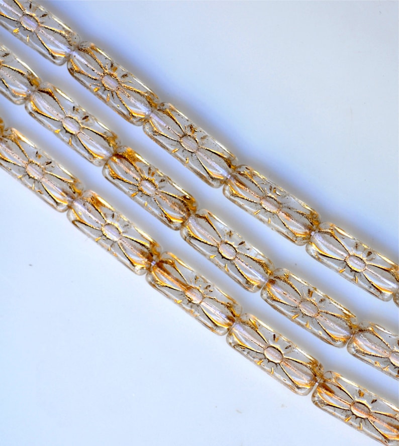 Rectangular Bead With Gold or Silver Etched Flower Design - Etsy