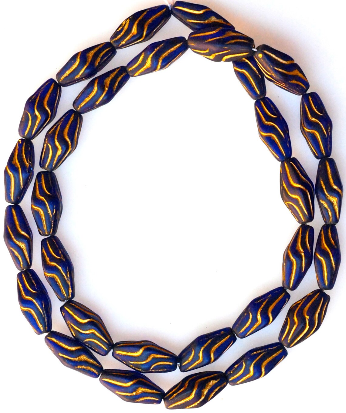 Bi-Pyramid Bead with Etched Gold Design Czech Glass Beads | Etsy