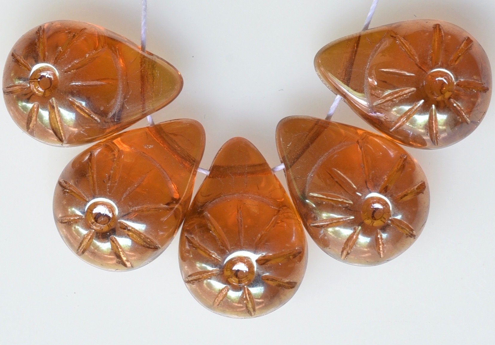 NEW BEAD Rounded Teardrop Bead With Etched Design Czech | Etsy