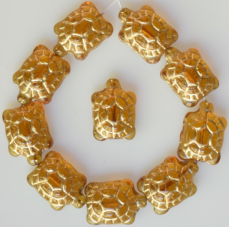 Large Glass Turtle Bead With Gold Inlay - Czech Glass Beads - 19mm X ...