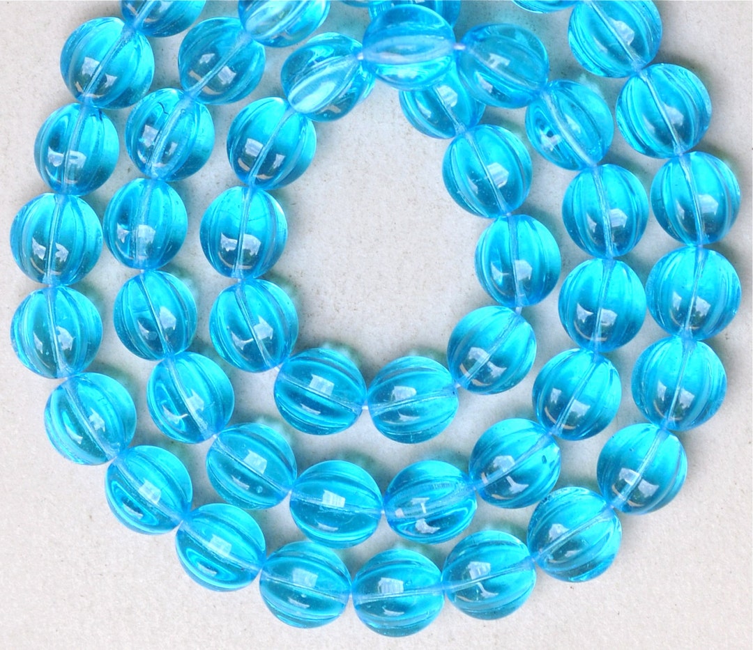 Round 12mm Melon Bead - Czech Glass Melon Beads - Various Shiny Colors ...