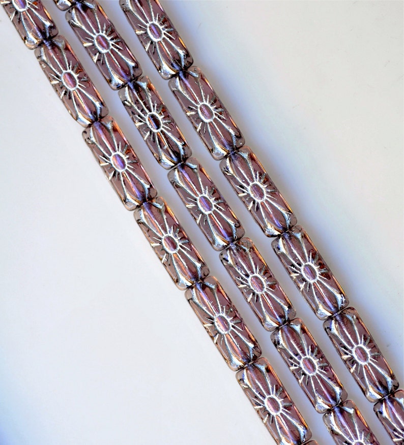 Rectangular Bead With Gold or Silver Etched Flower Design - Etsy