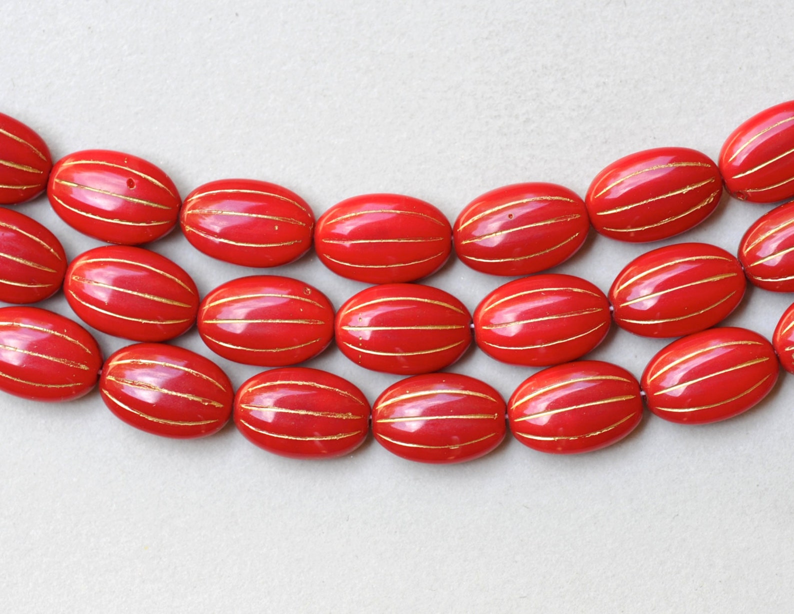 Large Oval Melon Bead With Gold Grooves Czech Glass Beads - Etsy