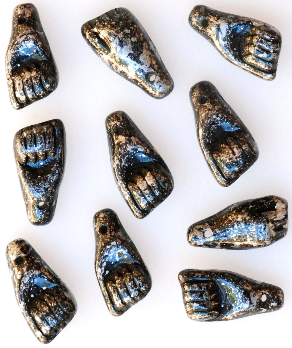 Czech Glass Fist Beads - 15mm X 6mm - Various Metallic Colors - Qty 25 ...