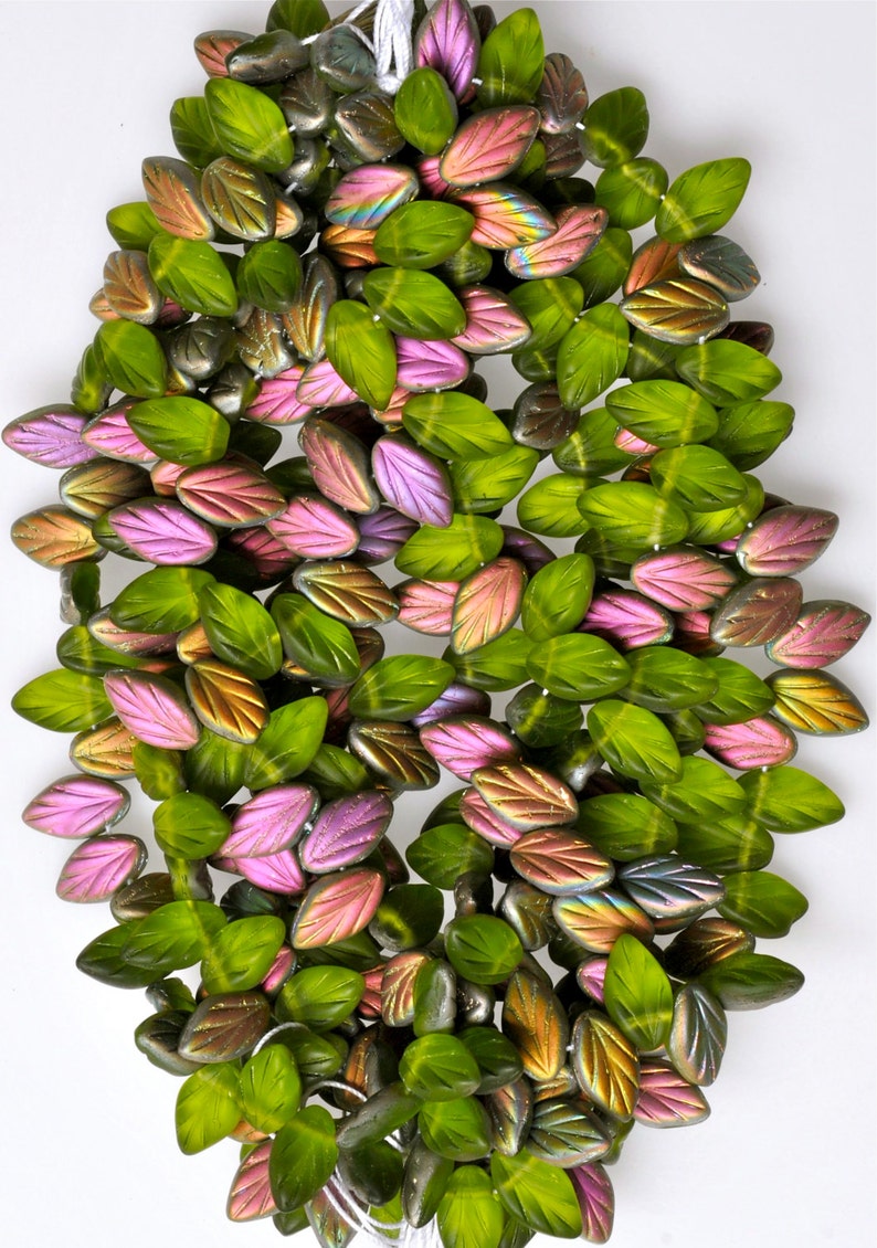 11mm X 7mm Small Leaf Bead - Czech Glass Leaf Beads - Top Hole Beads ...