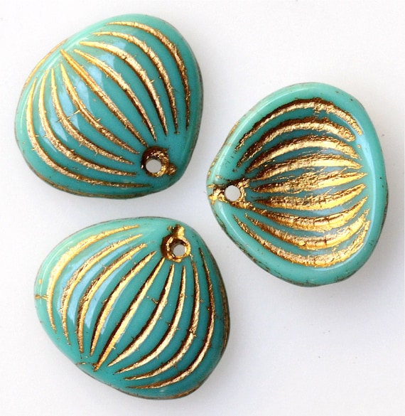 Scallop Shell Beads With Gold Decor Czech Glass Shell Beads - Etsy
