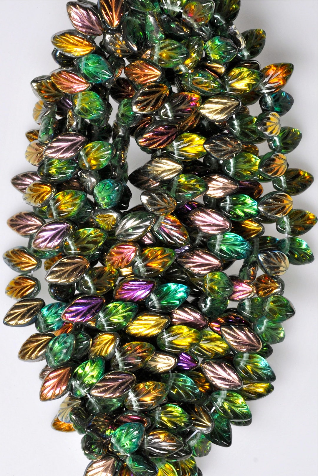NEW COLORS * 11mm X 7mm Small Leaf Bead - Czech Glass Leaf Beads - Top ...
