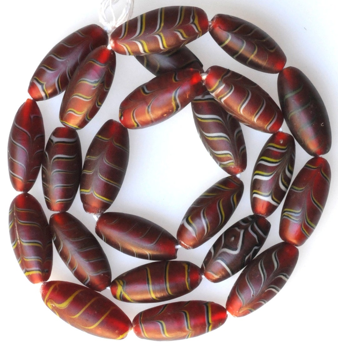 25 Inch Strand of Large Glass Feather Beads - Vintage African Trade ...
