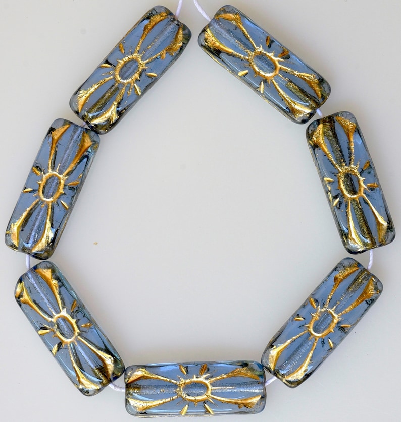 Rectangular Bead with Gold or Silver Etched Flower Design | Etsy