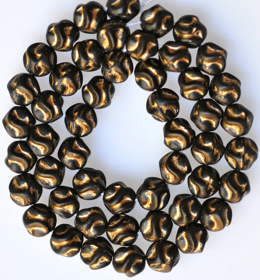8mm Glass Beads With Gold Twisted Grooves - Czech Glass Beads - Peach ...