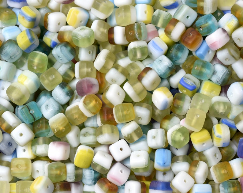 6mm X 7mm Czech Glass Cube Beads -various Marbled Colors Available ...