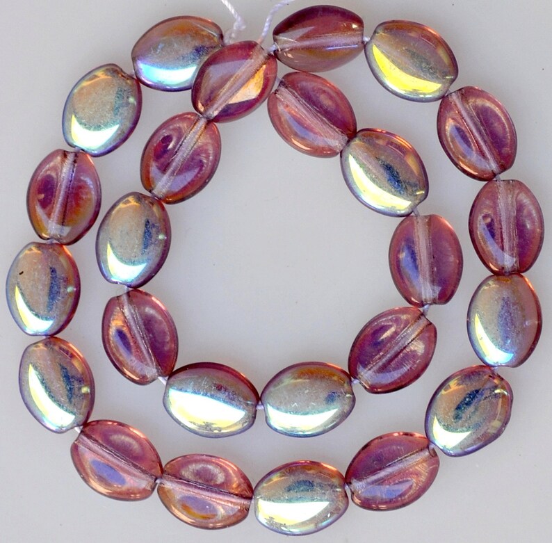 Small Flat Oval Czech Glass Beads - Various AB Colors - 8mm X 6mm - Qty ...